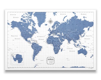 Push Pin World Map pin Board Light Blue Color Splash | Etsy