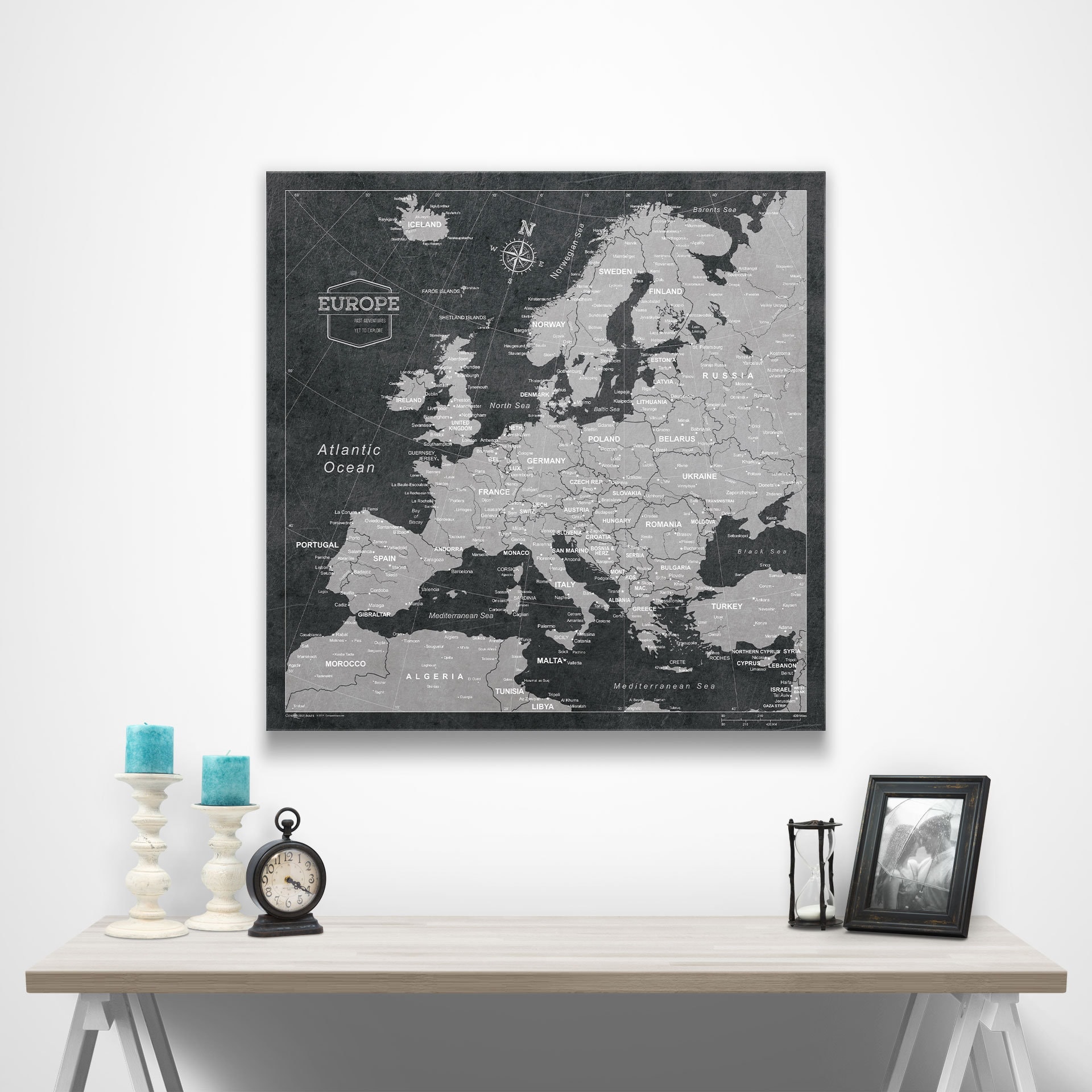 Europe Map Poster - Modern Slate Style Travel Map - Etsy