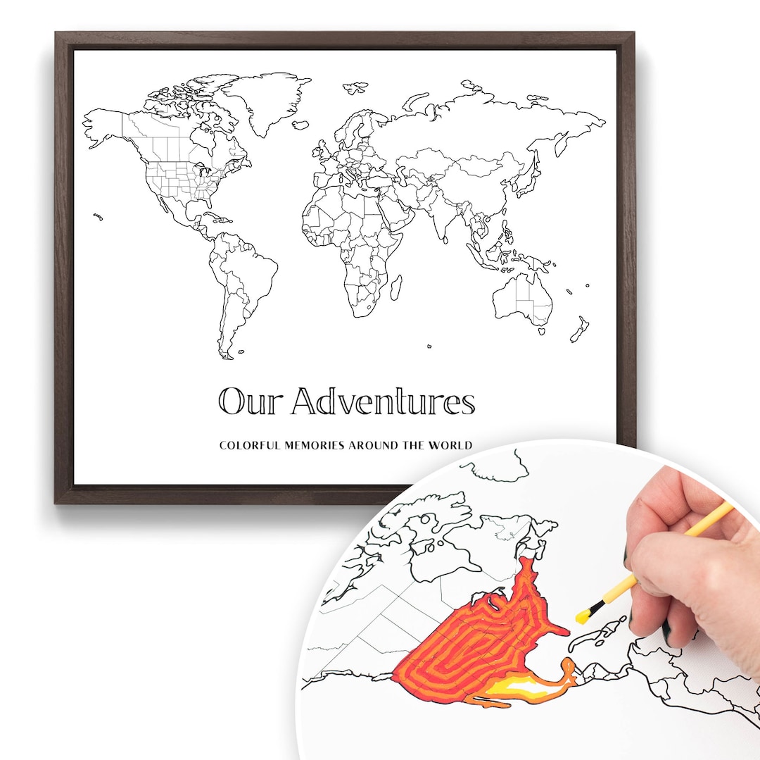 Paint Your Own Mini World Map Coloring Map DIY Blank Map Wall Art Push ...