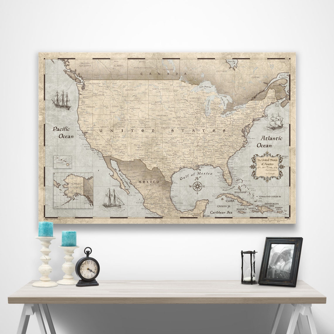 Rustic Vintage Map Poster - USA Map - Etsy