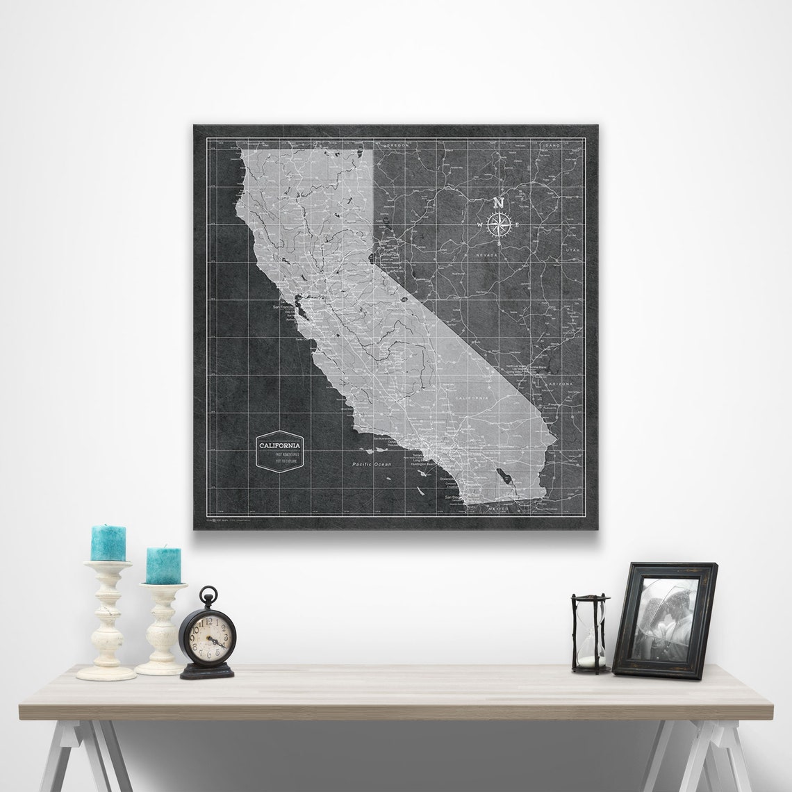 California Map Poster Modern Slate Style Travel Map | Etsy