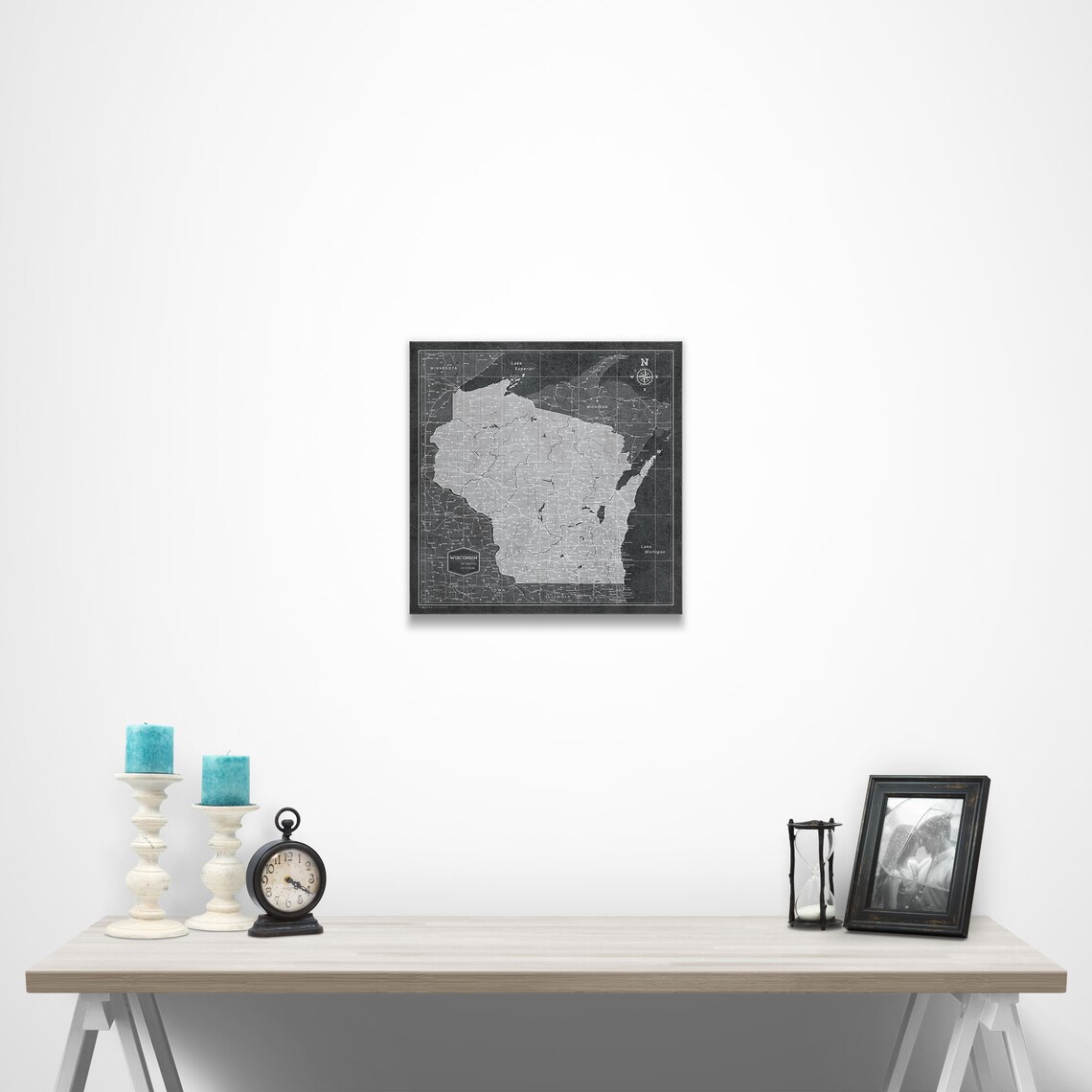 Wisconsin Travel Push Pin State Map Modern Cork Pin Board | Etsy