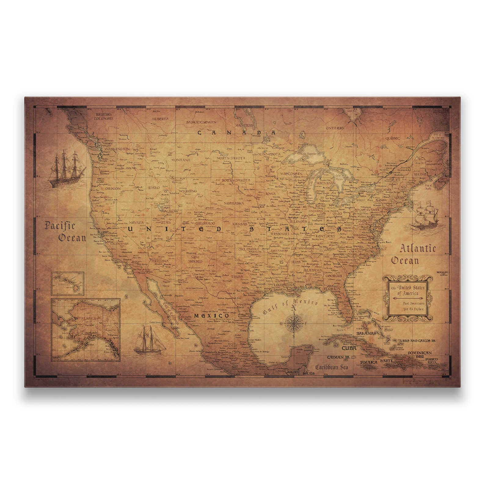 Old USA Map Style - Current Travel Map Poster (golden Aged Style) - Etsy