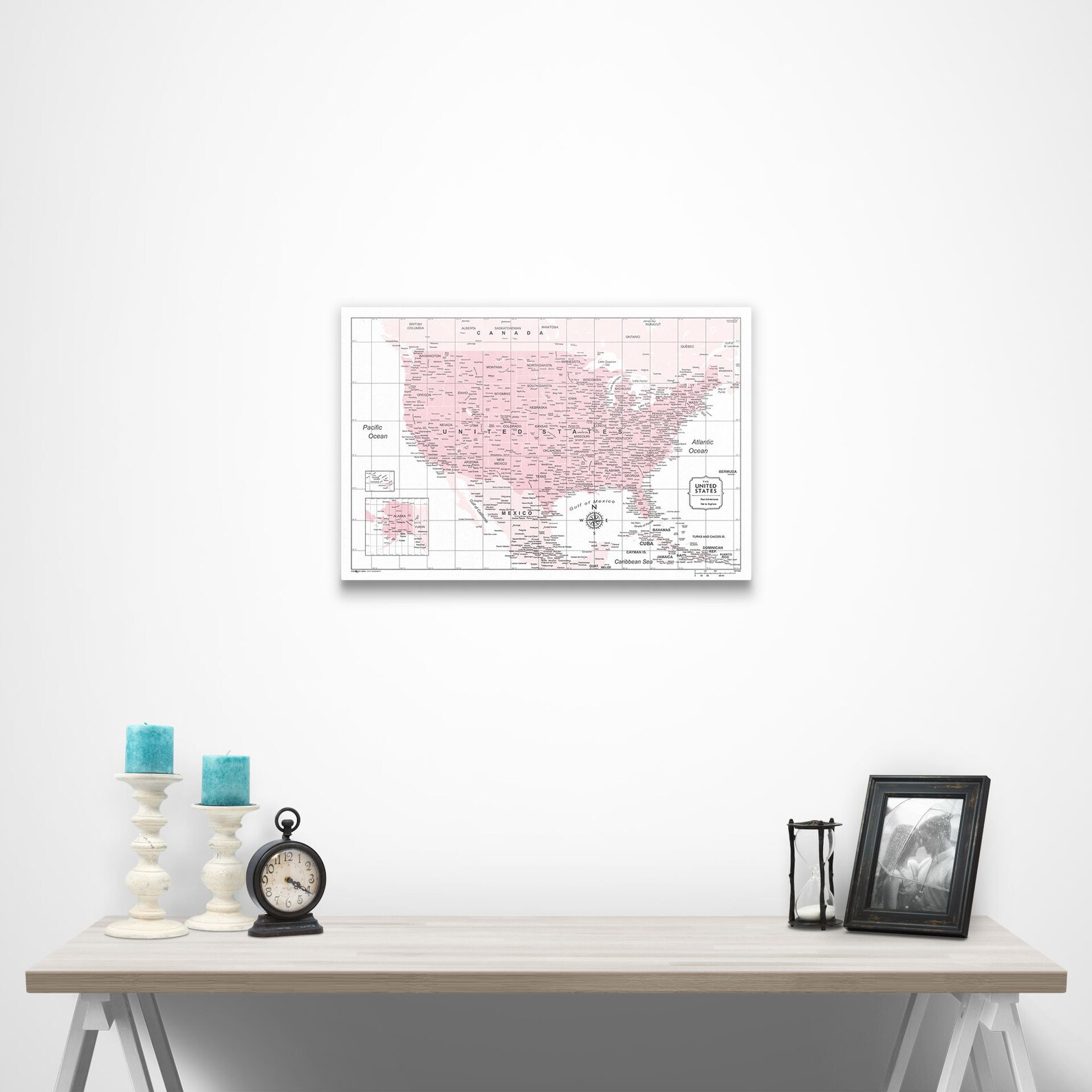 USA Map Poster Pink Color Splash - Etsy