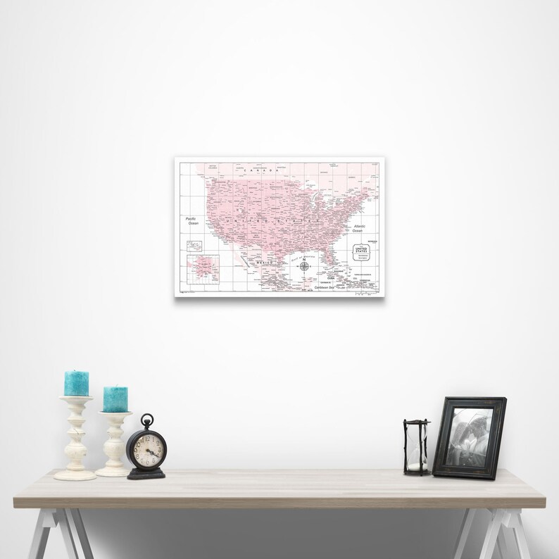 USA Map Poster Pink Color Splash - Etsy