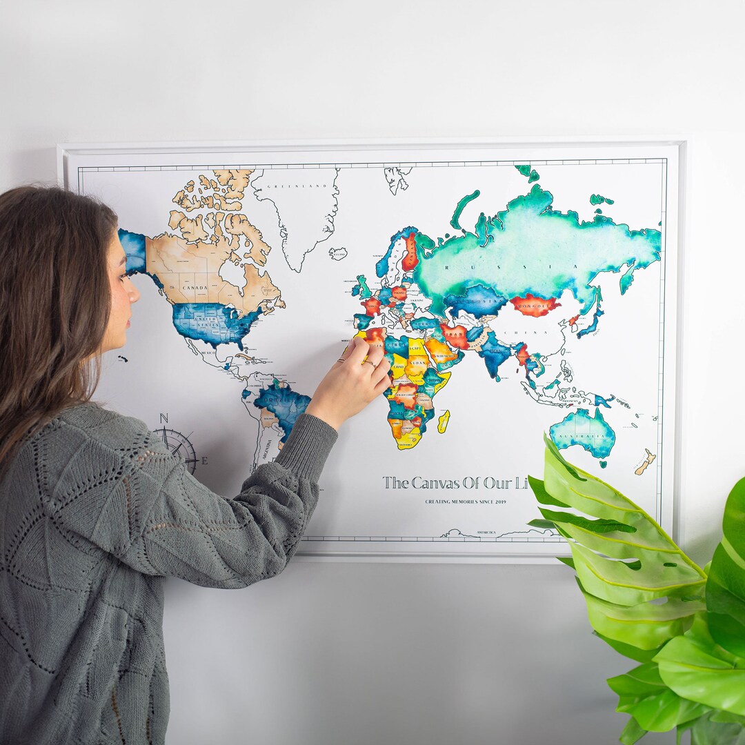 Paint Your Own Push Pin World Map - Coloring Map - DIY Blank Map Wall ...