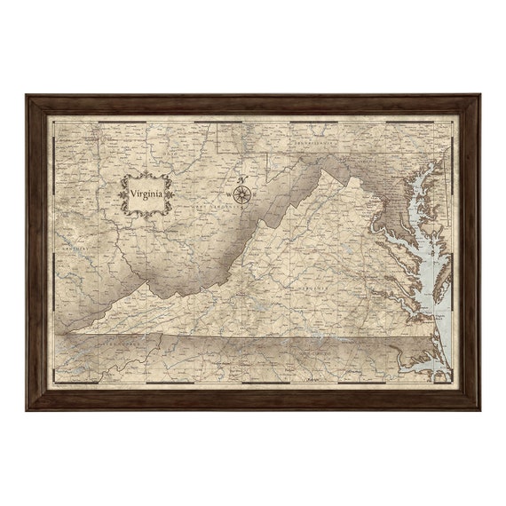 Virginia Map Poster Rustic Vintage Style Travel Map | Etsy