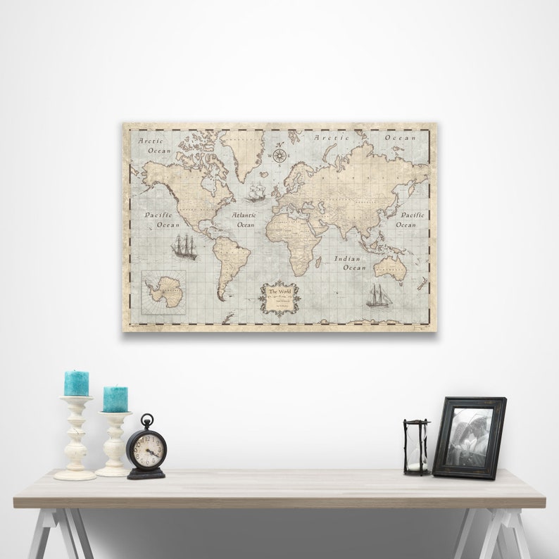 World Map Poster Rustic Vintage Style Travel Map - Etsy