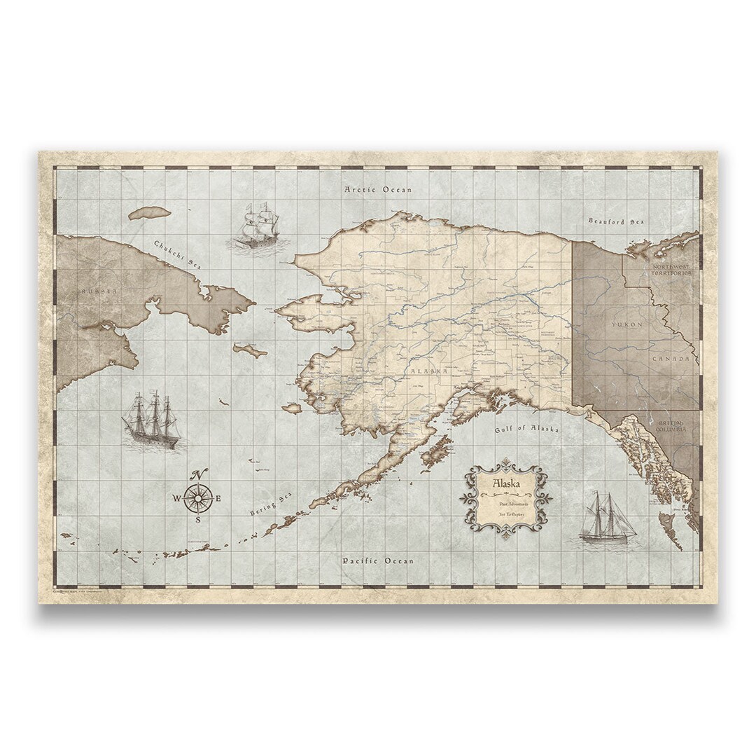 Alaska Travel Push Pin State Map - Rustic Vintage Cork Push Pin Canvas ...