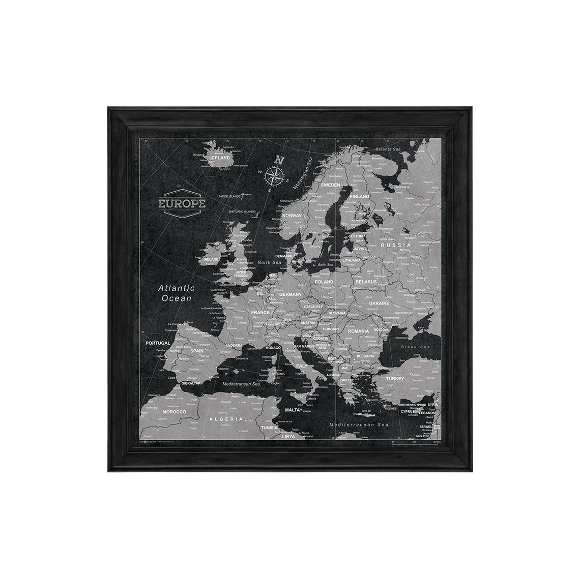 Europe Map Poster Modern Slate Style Travel Map | Etsy