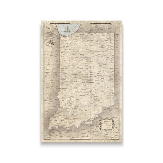 Indiana Map Poster Rustic Vintage Style Travel Map | Etsy