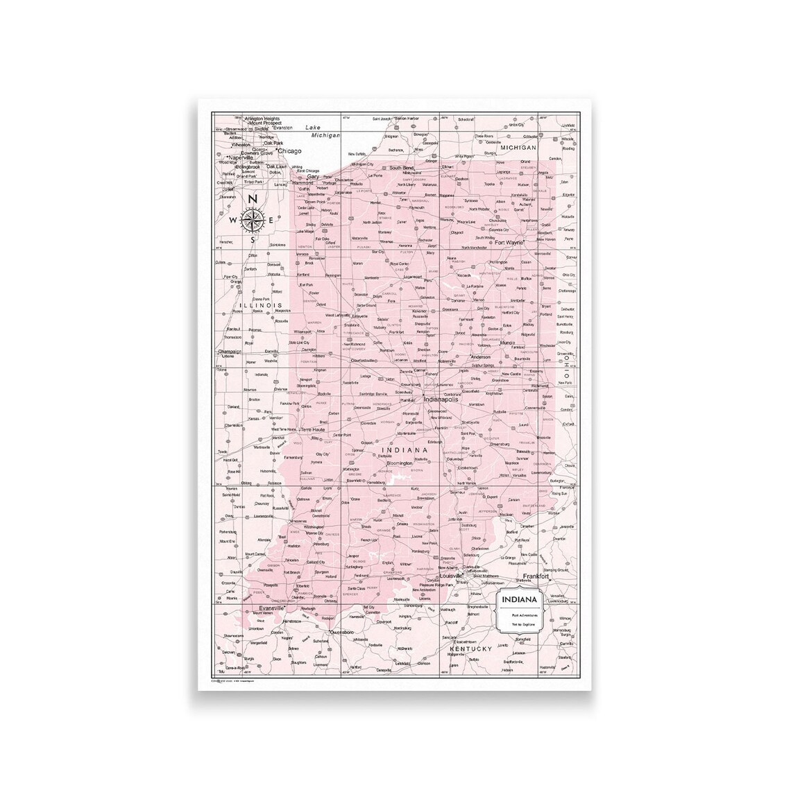 Indiana Map Poster Pink Color Splash | Etsy