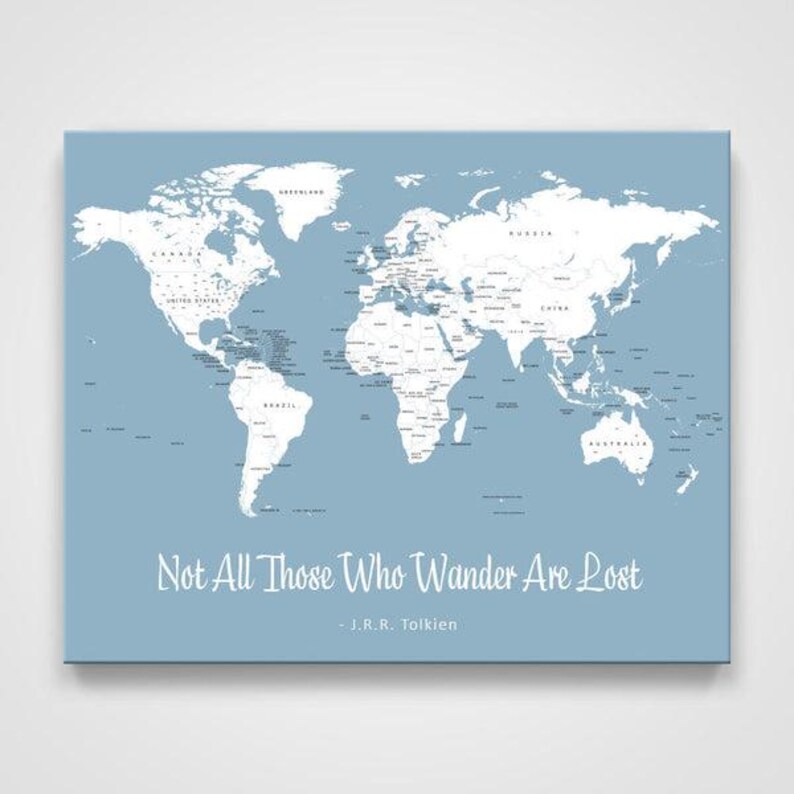 Push Pin Mini World Travel Map (color: Mountain Mist) - Personalizable ...
