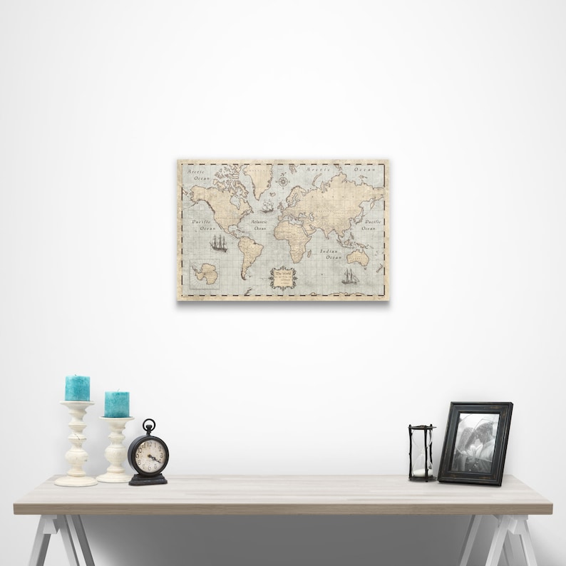 World Map Poster Rustic Vintage Style Travel Map - Etsy