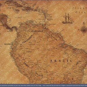 Push Pin South America Map Pin Board Golden Aged - Etsy