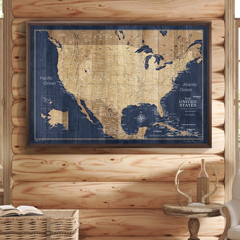 Large Framed Map of Usa - Etsy UK