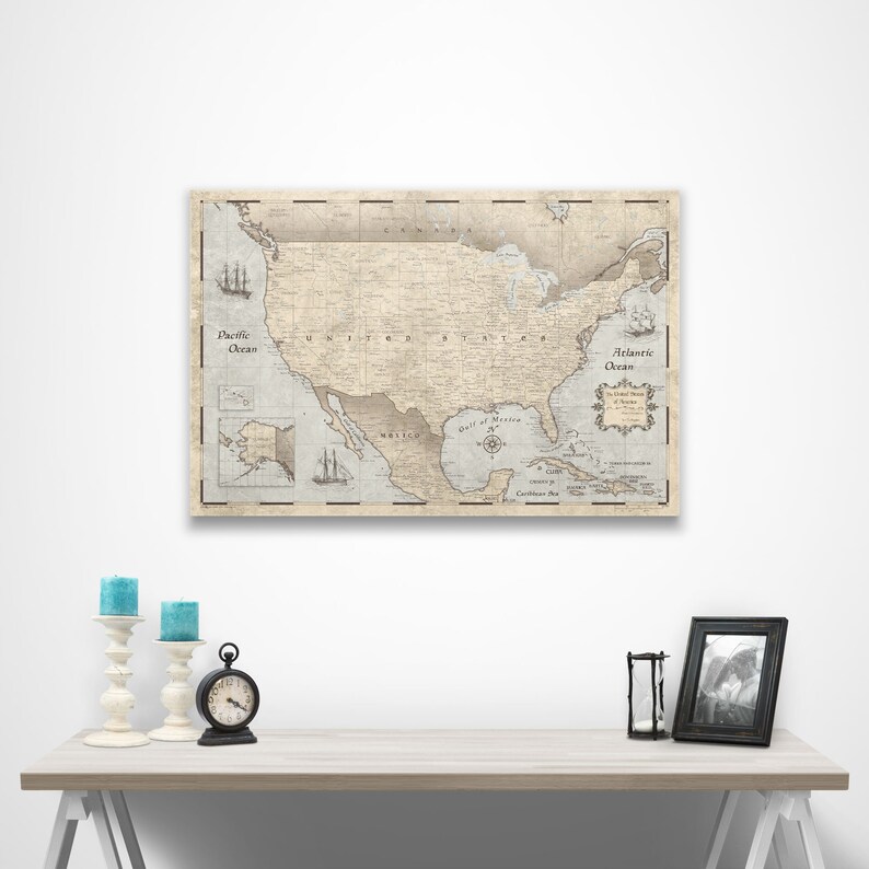 Rustic Vintage Map Poster USA Map - Etsy