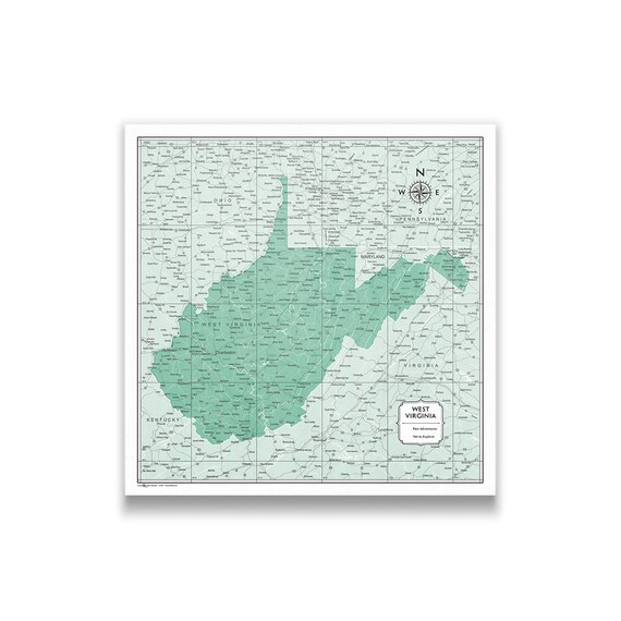 West Virginia Map Poster Green Color Splash - Etsy