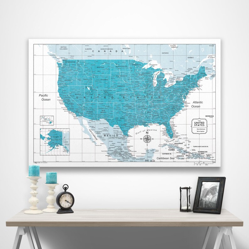 USA Map Poster Teal Color Splash | Etsy