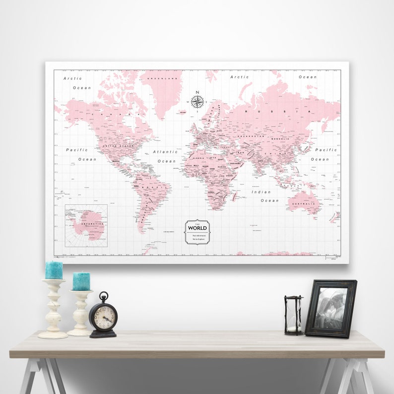 World Map Poster Pink Color Splash - Etsy