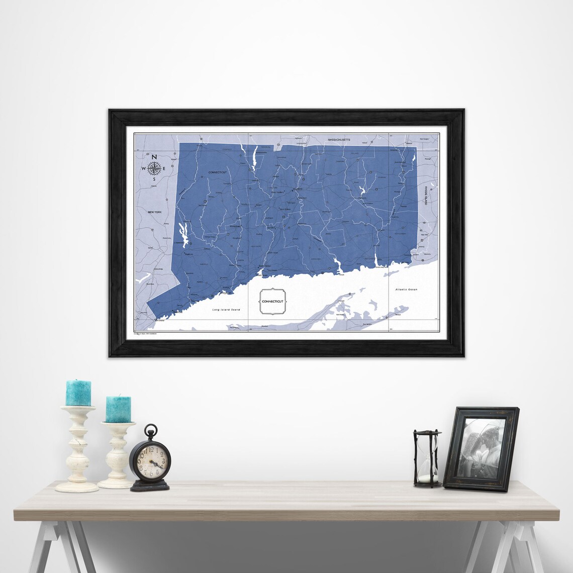 Connecticut Map Poster Navy Color Splash | Etsy