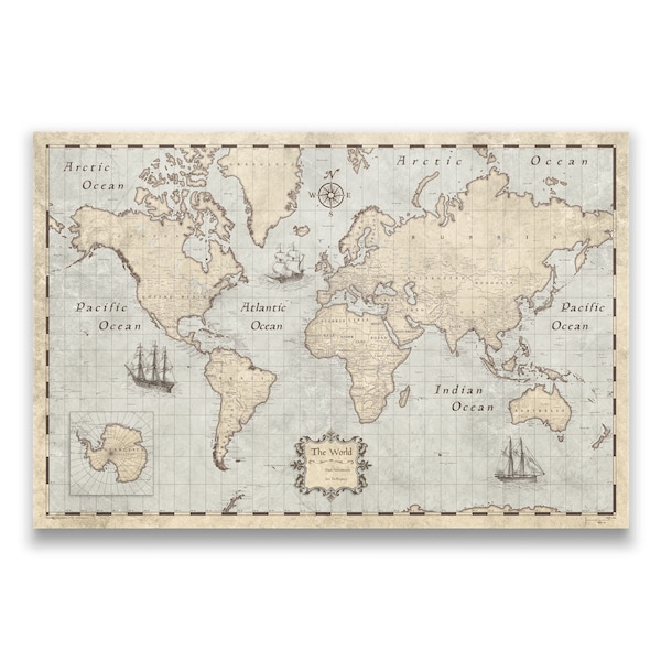 Rustic World Map - Etsy