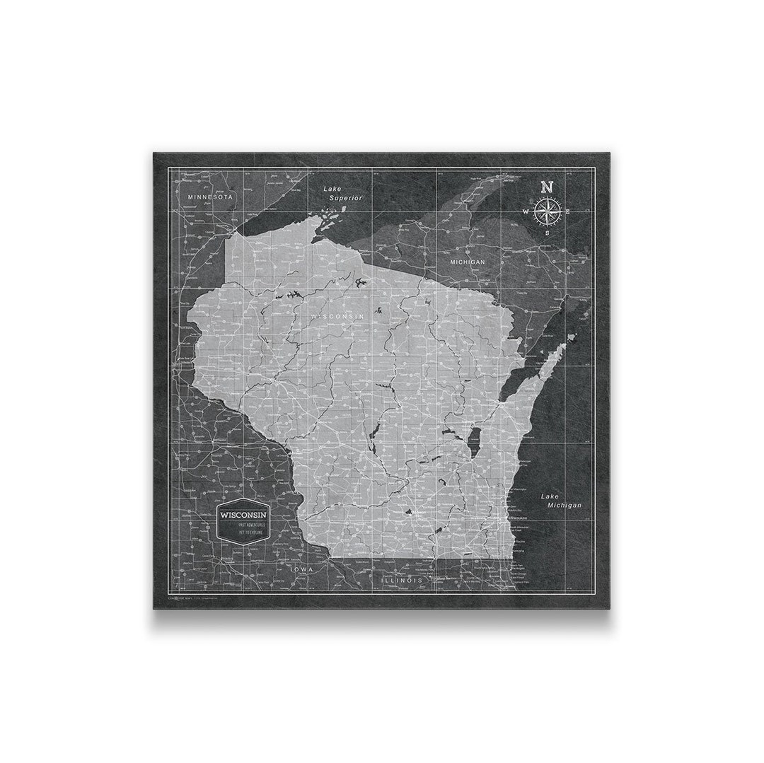 Wisconsin Travel Push Pin State Map - Modern Cork Pin Board Canvas ...