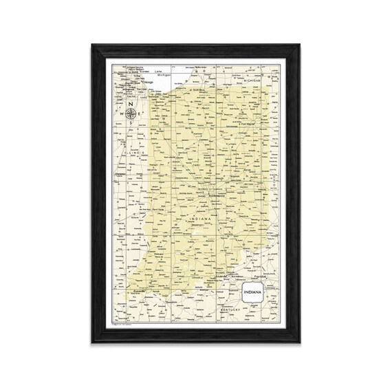 Indiana Map Poster Yellow Color Splash | Etsy