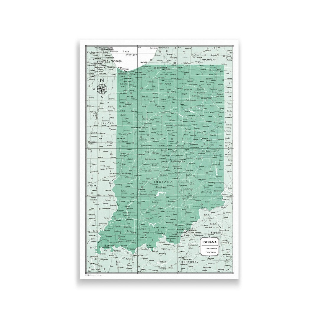 Indiana Map Poster - Green Color Splash - Etsy