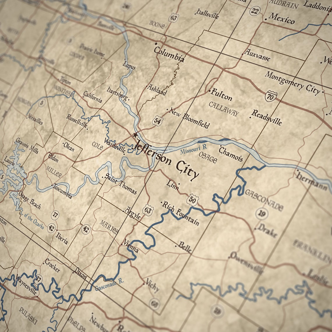 Missouri Map Poster Rustic Vintage Style Travel Map | Etsy