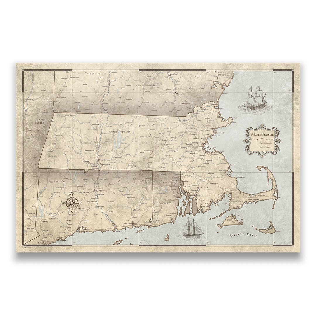 Massachusetts Map Poster Rustic Vintage Style Travel Map - Etsy
