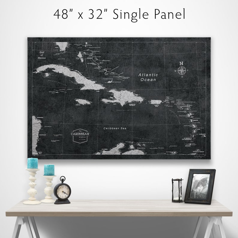 Push Pin Caribbean Travel Map Modern Slate | Etsy