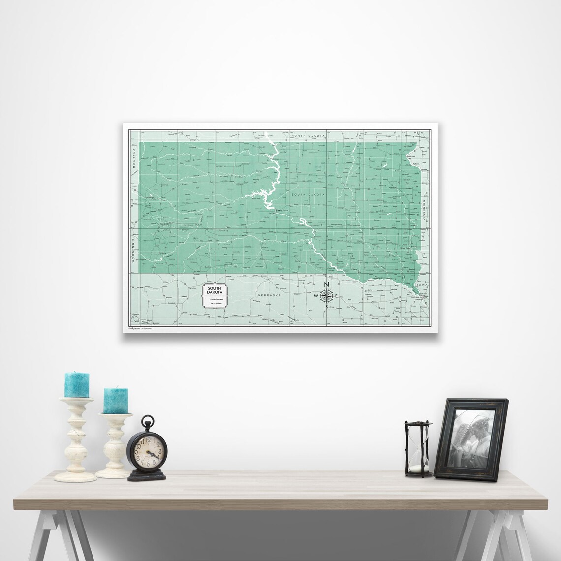 South Dakota Map Poster Green Color Splash | Etsy