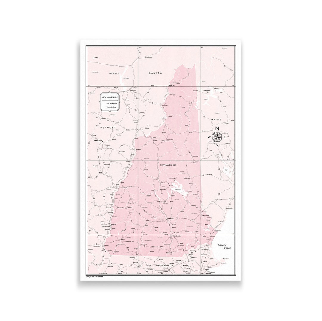 New Hampshire Map Poster - Pink Color Splash - Etsy