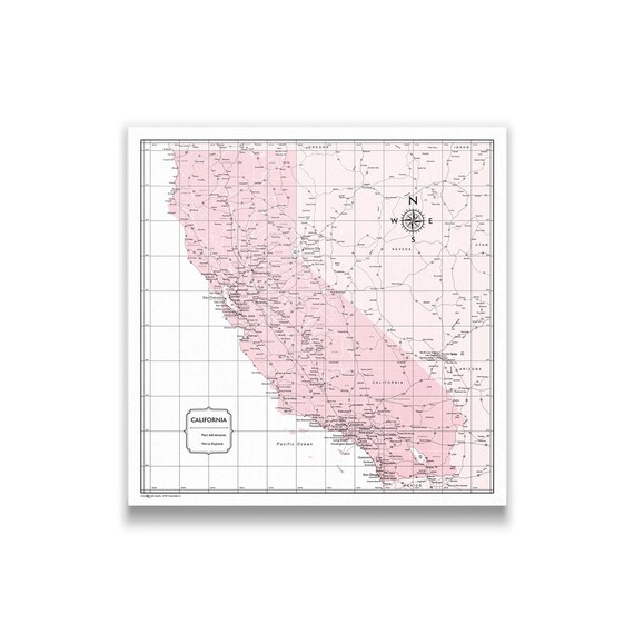California Map Poster Pink Color Splash | Etsy