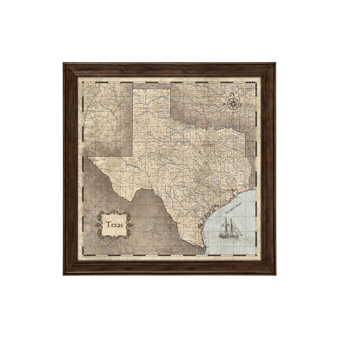 Texas Map Poster Rustic Vintage Style Travel Map | Etsy