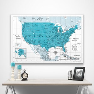 Push Pin USA Map (pin Board) - Teal Color Splash - Etsy