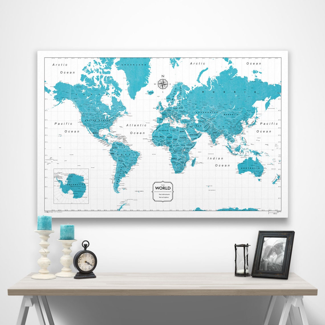 World Map Poster Teal Color Splash - Etsy