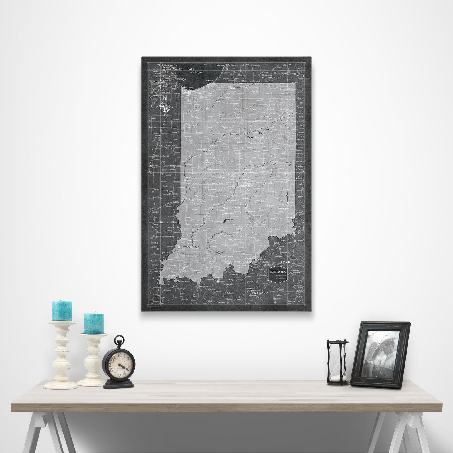 Indiana Travel Push Pin State Map Modern Cork Pin Board - Etsy