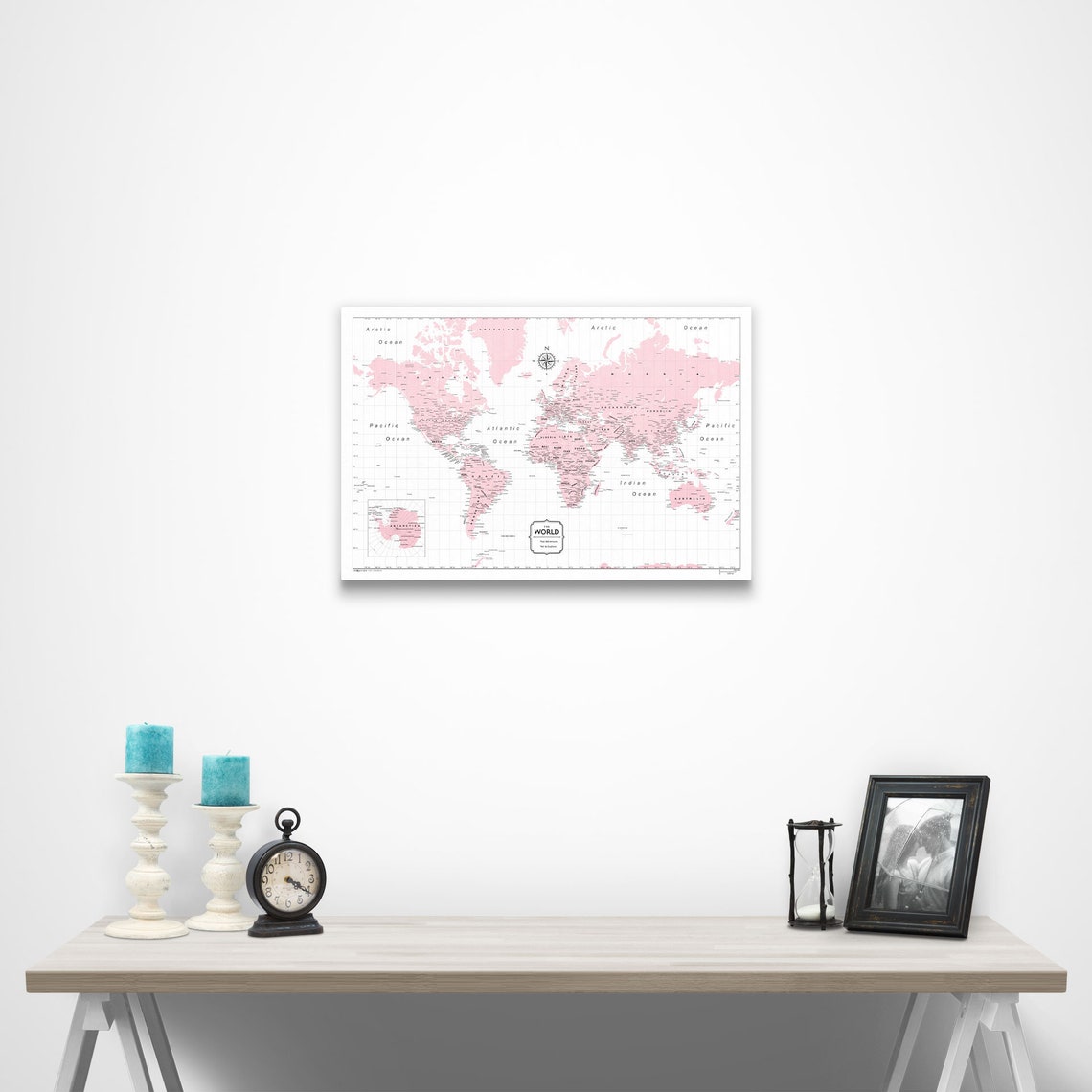 World Map Poster Pink Color Splash - Etsy