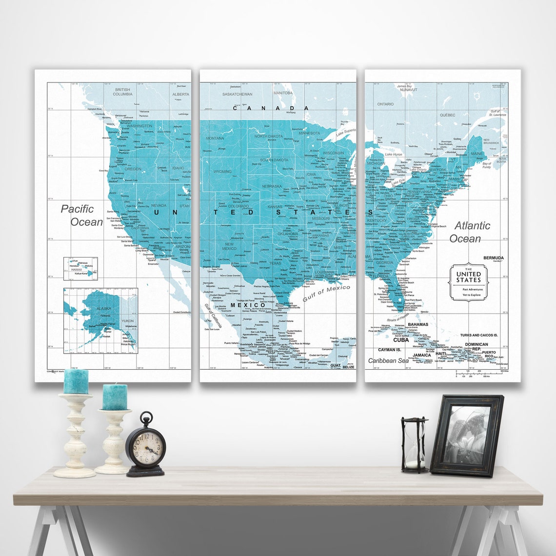 Push Pin USA Map pin Board Teal Color Splash - Etsy