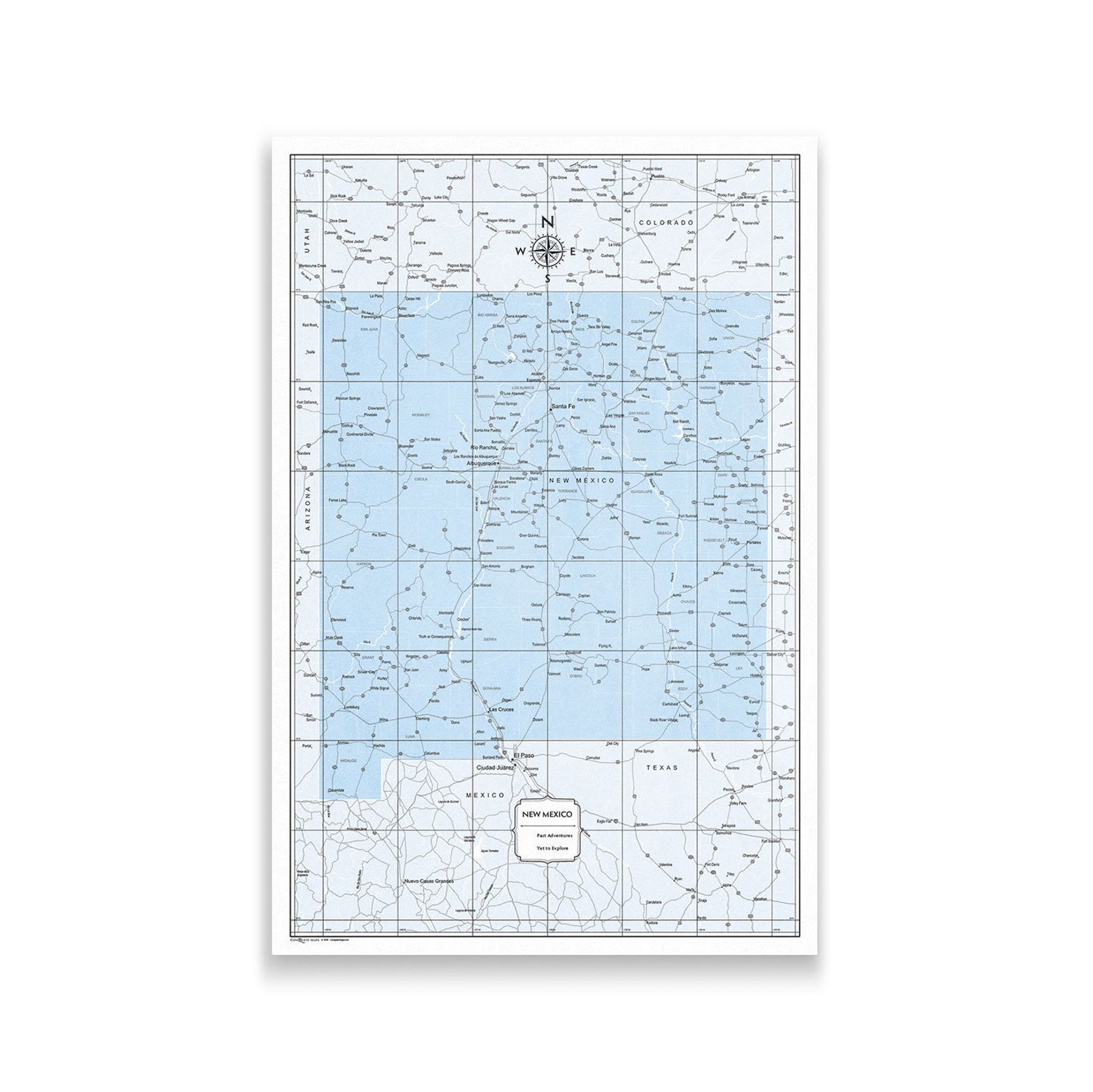 New Mexico Map Poster Light Blue Color Splash - Etsy
