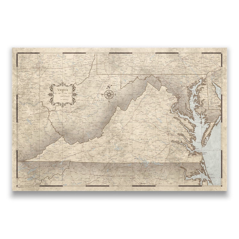 Virginia Map Poster Rustic Vintage Style Travel Map | Etsy