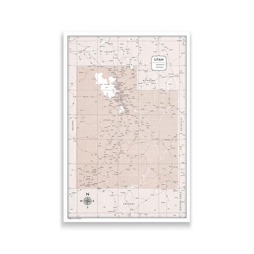 Push Pin Utah Map pin Board Light Brown Color Splash - Etsy