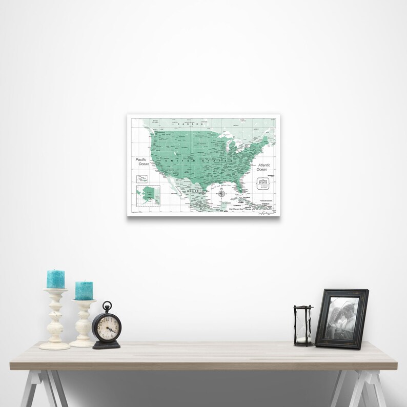 Push Pin USA Map pin Board Green Color Splash - Etsy