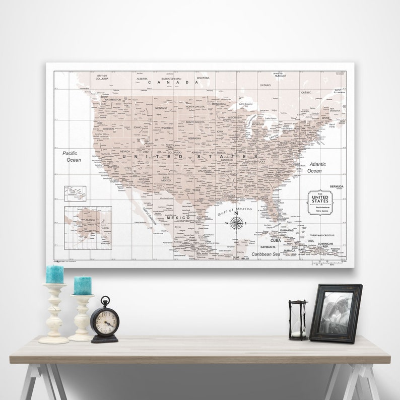 USA Map Poster Light Brown Color Splash | Etsy