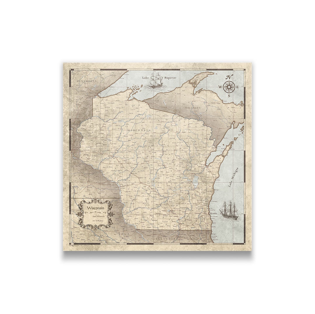 Wisconsin Travel Push Pin State Map - Rustic Vintage Cork Pin Board ...