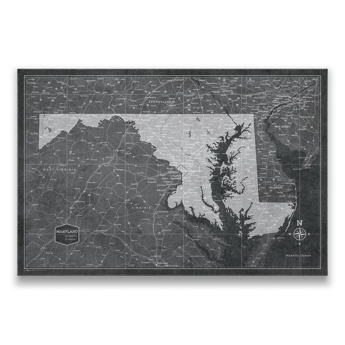 Maryland Travel Push Pin State Map Modern Cork Pin Board - Etsy