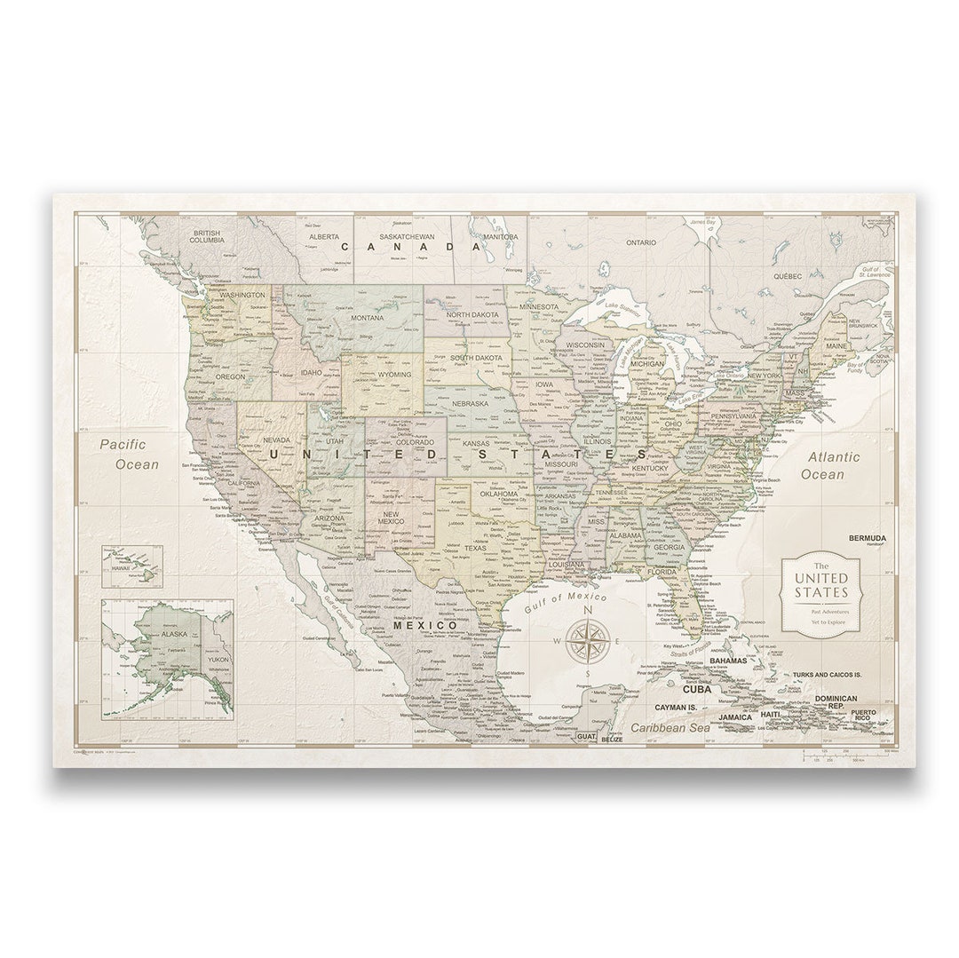 Push Pin USA Travel Map - Cork Pin Board Canvas Map (desert Sunrise ...