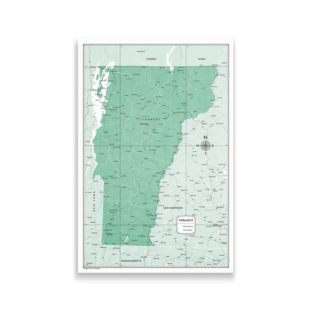 Vermont Map Poster Green Color Splash - Etsy